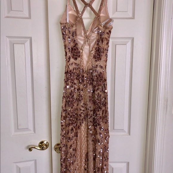 Primavera Couture | Dresses | Couture Rose Gold Sequence Open Back Prom ...